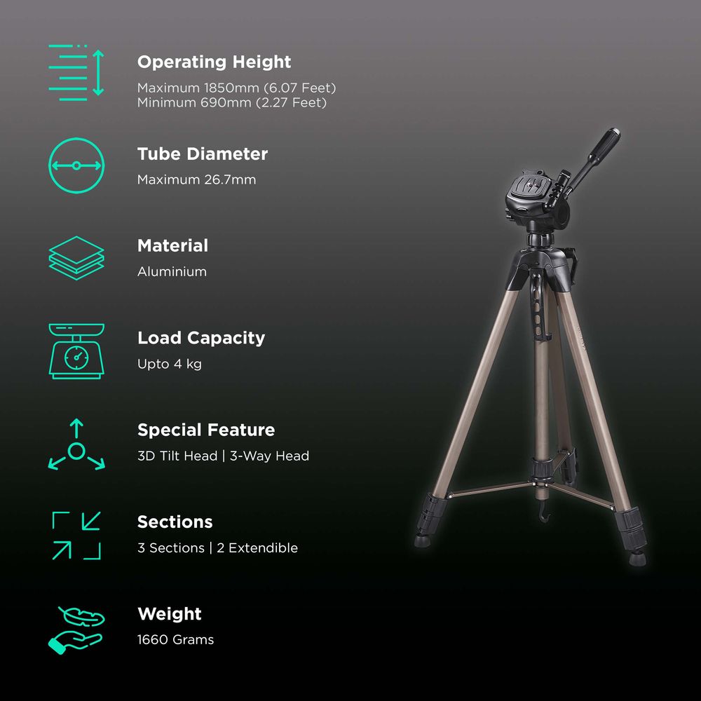 Buy Hama Star 64 185cm Adjustable Tripod for Mobile and Camera (3D Tilt ...